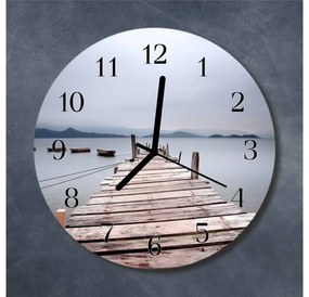 Nástěnné hodiny obrazové na skle - Molo u moře
