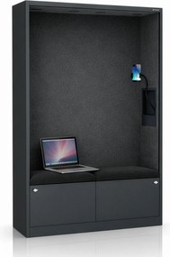 Kancelářská akustická kabina se sedátkem a USB-C portem, korpus antracitový / sedák tmavě šedá, 1150 mm: SALLY MentalBox
