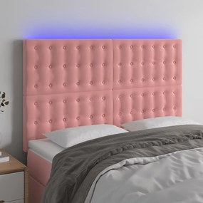 Čelo postele s LED růžové 144x5x118/128 cm samet