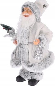 Vánoční dekorace Santa Claus s lucernou bílá / šedá 40 cm