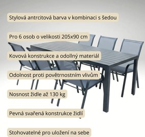 Vikio Zahradní set 205x90 pro 6 osob DK303S antracit/šedá