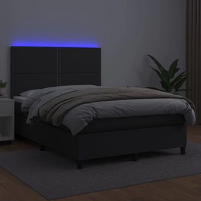 Box spring postel s matrací a LED černá 140x200 cm umělá kůže 3135885