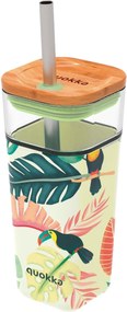 Sklenice quokka liquid cube sklenice s brčkem 540 ml, tropical toucans