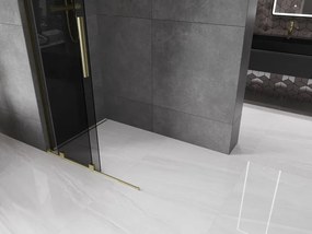 Mexen Velar L, posuvná sprchová zástěna Walk-in 110 x 200 cm, 8mm šedé sklo, zlatá matná, 871-110-003-43-55