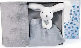 Doudou Dárková sada šťastný králíček pléd a modro-šedý muchláček / od
