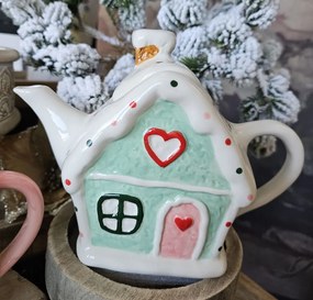 Zelená keramická konvička chaloupka Gingerbread Green - 21*10*15 cm / 600 ml
