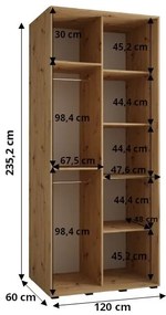 Šatní skříň INDIRA 3 - 120/60 cm, kašmír / stříbrná
