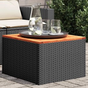 Zahradní stolek černý 55x55x37 cm polyratan a akáciové dřevo - Default Title