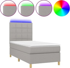 Box spring postel s matrací a LED světle šedá 100x200 cm textil 3135413