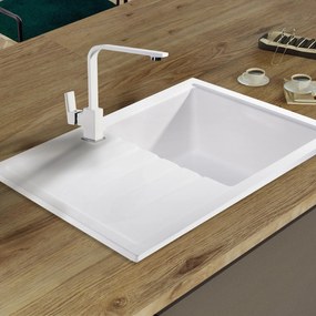 Sink Quality Titanite, kuchyňský granitový dřez 680x495x215 mm + sifon, bílá, SKQ-TIT.W.1KKO.X