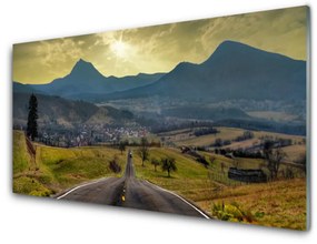 Obraz na skle Cesta Hora Krajina 125x50 cm