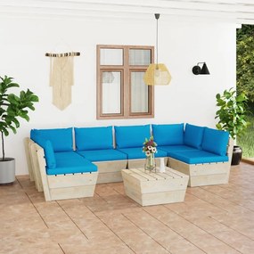 vidaXL 7dílná zahradní sedací souprava z palet + podušky smrkové dřevo [3063595] Barva: Světle modrá
