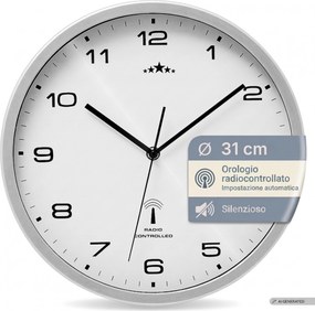 Nástěnné hodiny řízené rádiem bílá/stříbrná Ø31cm