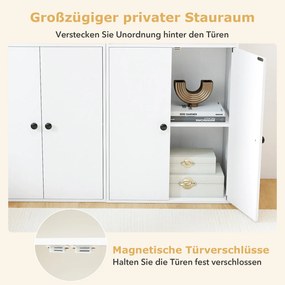 Costway 111 cm vysoká knihovna s 4 dvířky 4 Řadový úložný organizér