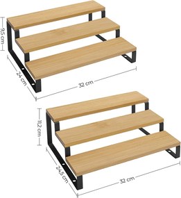 SONGMICS Poličky na stůl schody bambus černá 32 x 11 x 25 cm