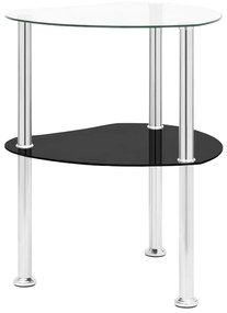 322786 2-Tier Side Table Transparent & Black 38x38x50cm Tempered Glass