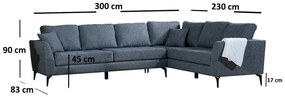 Designová rohová sedačka Wallis 300 cm tmavě šedá - pravá