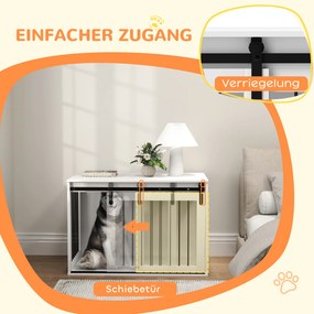 Domácí klec pro psy PawHut, uzamykatelná bouda pro psy s vchodem, box pro psy s posuvnými dveřmi, bouda pro velké psy do 30 kg, bílá, 98 x 58 x 61 cm…