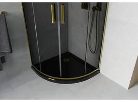 Mexen Rio půlkruhový sprchový kout 90 x 90 cm, Grafitově černá, Zlatá + sprchová vanička Flat, Černá - 863-090-090-50-40-4170G