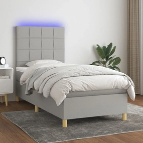 Box spring postel s matrací a LED světle šedá 100x200 cm textil 3135413