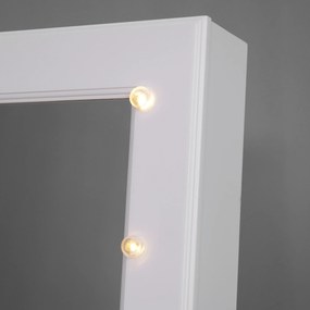 HOMCOM šperkovnice, šperkový kufřík, nastavitelný zrcadlo, 20 LED světel, dřevo, bílé, 40x37x146 cm