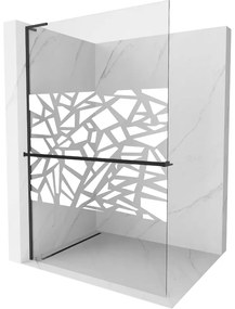 Mexen Kioto+ L, sprchová zástěna Walk-In s poličkou a ramínkem 100 x 200 cm, 8mm čiré sklo bílý vzor, ​​černý profil, 800-100-123-70-85