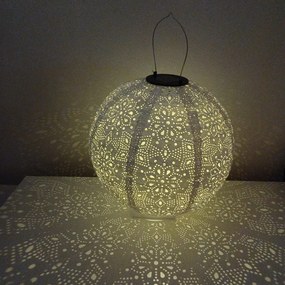 LED lampion solární bílý venkovní 30 cm, teple bílá, látkový papír