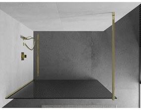 Mexen Kioto, sprchová zástěna 140 x 200 cm, 8mm sklo s žebrovým vzorem, zlatý profil, 800-140-101-50-09