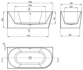 Aplomo Silia volně stojící akrylátová vana, bílá Délka vany: 160cm, Orientace: Pravá