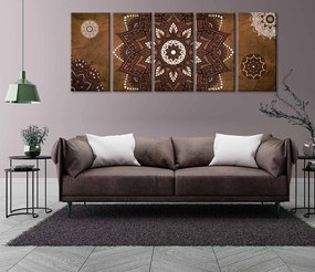 Pětidílný obraz mandala Brown Velikost (šířka x výška): 125x50 cm