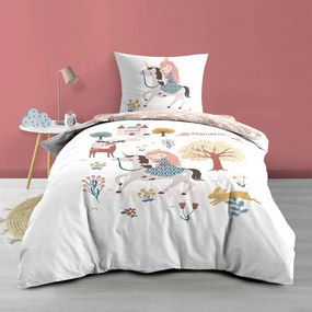 Bílé/růžové bavlněné dětské povlečení na jednolůžko 140x200 cm Lilibelle – douceur d'intérieur