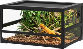 PawHut zvýšené skládací terárium pro plazy 60 × 45 × 32 cm (24 × 18 × 13 palců) — kalené sklo, zamykatelné víko, podávací dvířka, síťované větrání, 3…