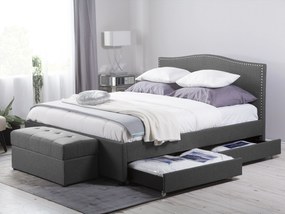 Klasická šedá manželská postel s uložným prostorem a barevným LED osvětlením MONTPELLIER 160 x 200 cm Beliani