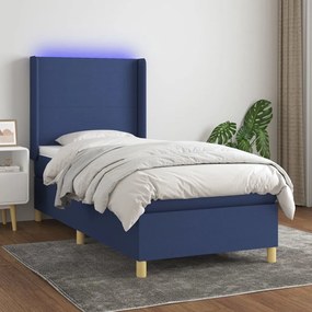 vidaXL Box spring postel s matrací a LED 90x200 cm textil [3138687] Barva: Modrá