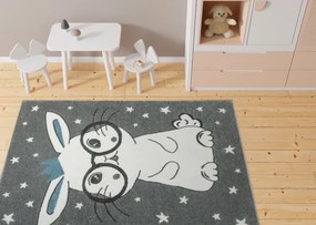 Dětský koberec Lima 9377C Zajíček s brýlemi šedý / krémový