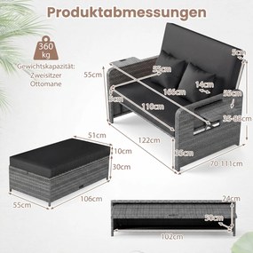 Costway Polyratanové opalovací lehátko s nastavitelným opěradlem a – černý