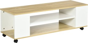 HOMCOM TV Stojan na Kolečkách - Nástěnný TV Stojan s 2 Úložnými Policemi pro Televize do 139 cm - 120x40x38,5 cm