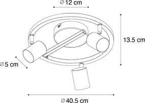 Stropní bodové svítidlo černé GU10 50mm 3-světelné kulaté vč. podsvícení a 3-cestného spínače - Back Up