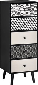 HOMCOM Komoda s geometrickým vzorem, 5 zásuvek, moderní nábytek do ložnice a předsíně, 40x40x111,5cm Černá Šedá | Aosom