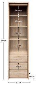 Otevřený regál s šuplíky 3S, dub sonoma, NORTY  TYP 6