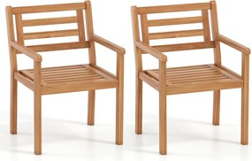 Costway Zahradní židle z akátového dřeva2Set dřevěných židlí s opěradlem