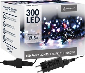 LED světelný řetěz - 17,5m, 300LED, IP44, multicolor + záblesky