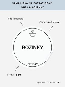 ROZINKY – bílá samolepka na dózu, tučné písmo, 5 cm | DomaLEP