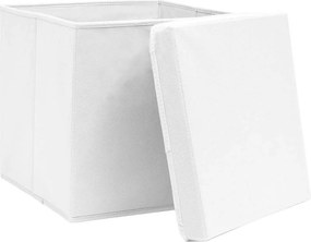 Úložné boxy s víky 10 ks bílé 32 x 32 x 32 cm textil 288352