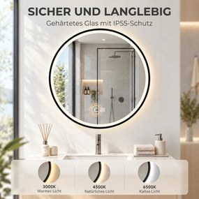 HOMCOM kulaté LED zrcadlo Ø 60 cm s Bluetooth, černé