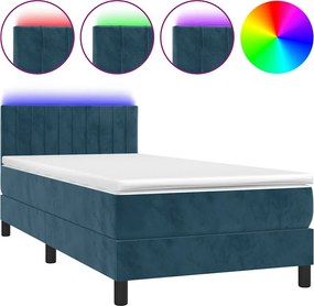 Box spring postel s matrací a LED tmavě modrá 90x190 cm samet 3134499