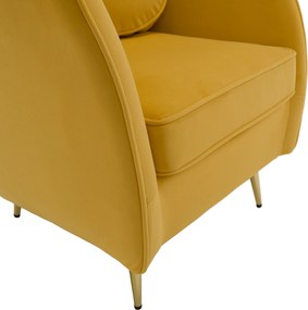 Designové křeslo, žlutá Velvet látka/gold chrom zlatá, EZIO