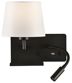 ACB Iluminacion Nástěnné LED svítidlo HOLD levé, 3W + 1xE27 15W, CRI90, 2x vstup USB/USBC Barva: Černá, Barva montury: Bílá