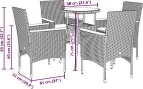 5dílný zahradní jídelní set s poduškami černý polyratan a sklo 3278722