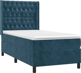 Box spring postel s matrací a LED tmavě modrá 90x190 cm samet 3139719